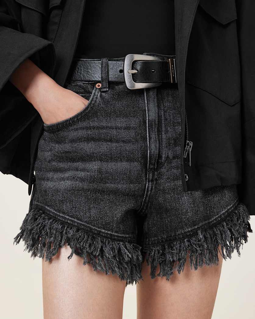 Astrid Frayed Denim Shorts Washed Black | ALLSAINTS